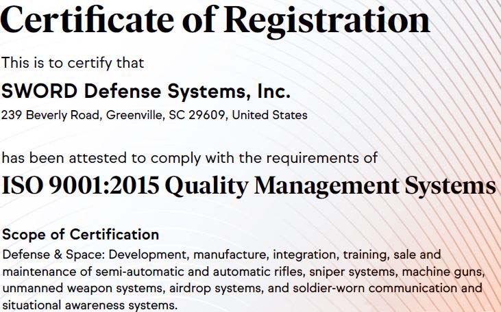 ISO Certification - SWORD Defense